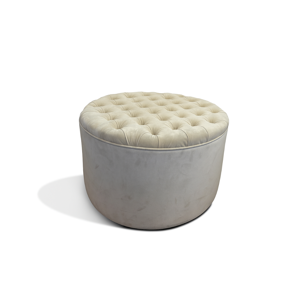 Round Deep Buttoned Ottoman in Cream Velvet – The Original Chair Company